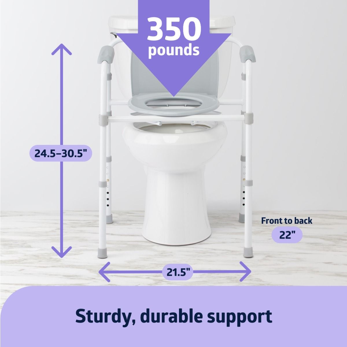 Medline 3-in-1 Elongated Steel Commode 350lb Cap 1Ct