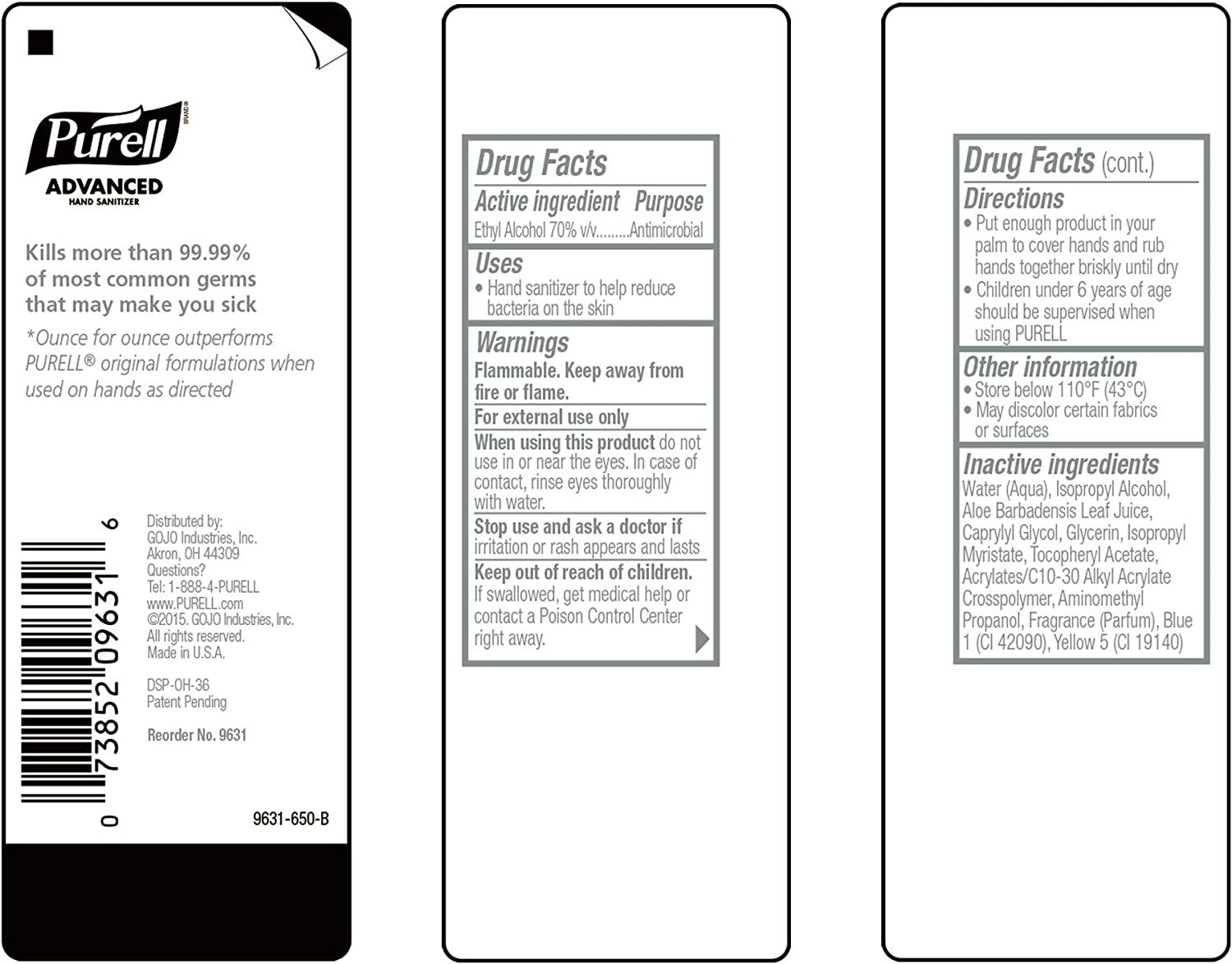 Purell Advanced Hand Sanitizer Soothing Gel with Aloe 4oz 24Ct