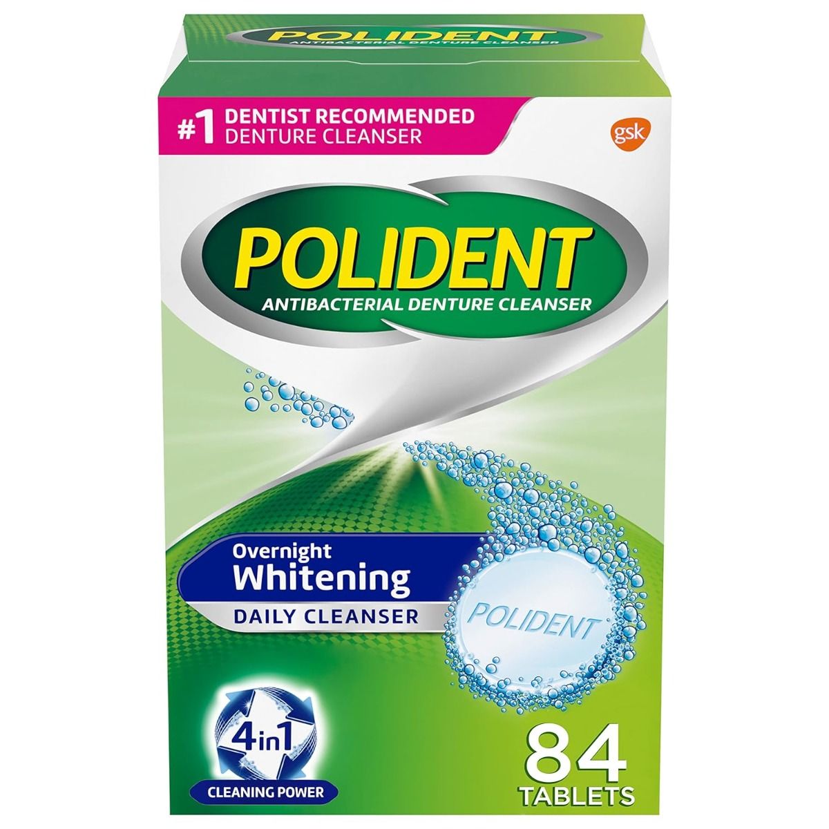 Polident Overnight Tabs, 84 Count per Box, One Box
