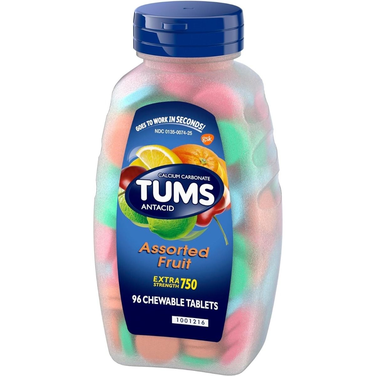 TUMS Extra Strength Chewable Antacid Tablets Fruit 96Ct