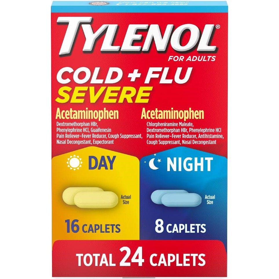 Tylenol Severe Cold & Flu Day and Night Multi-Symptom Relief, 24 ...