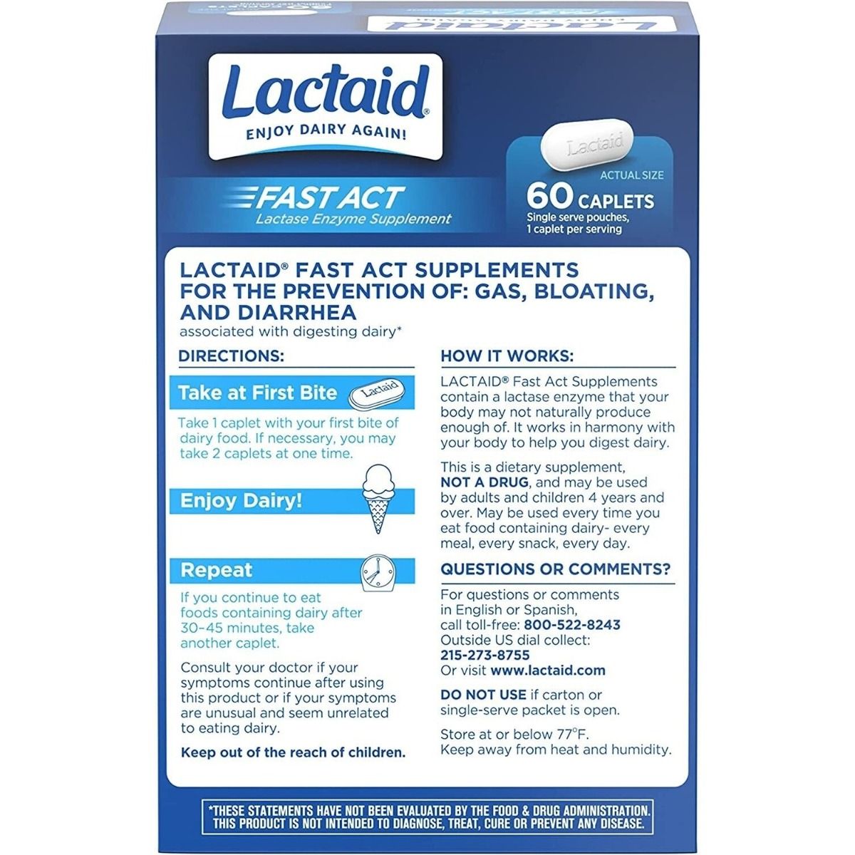 Lactaid Fast Act Lactase Enzyme Caplets 60Ct