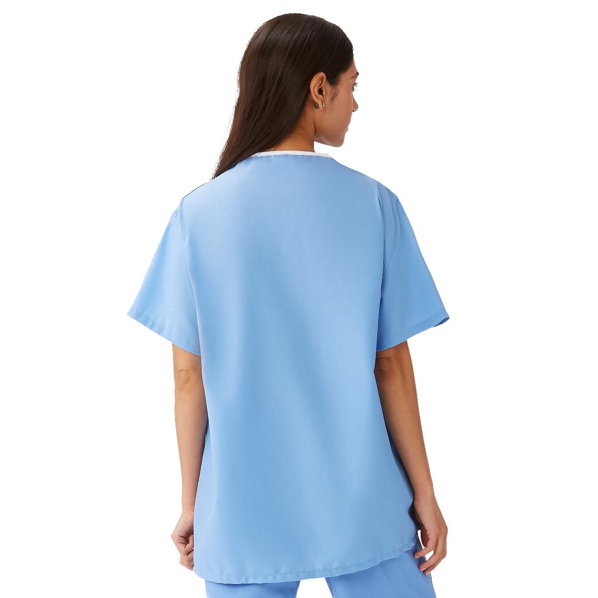 AngelStat Unisex Reversible V-Neck Scrub Top with 4 Pockets, Ceil Blue ...