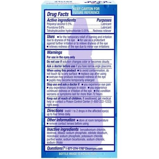 Clear Eyes Triple Action Relief Eye Drops, 0.5 fl. oz. Bottle, Each