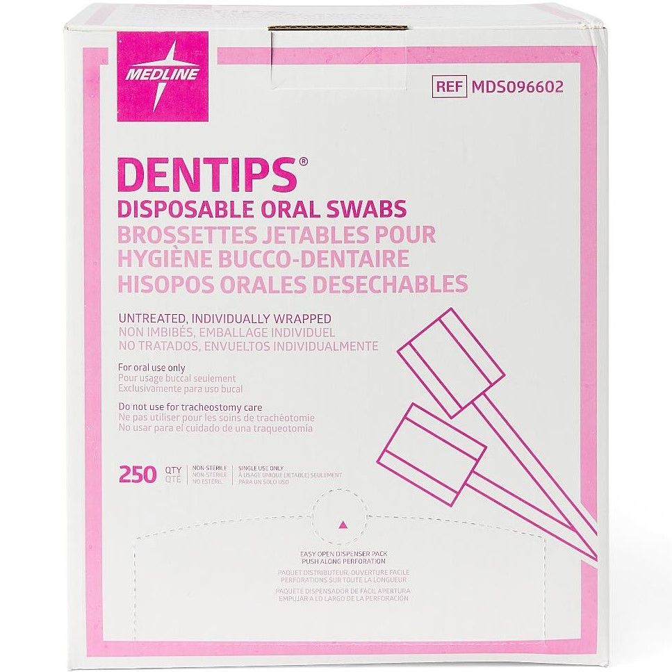 DenTips Oral Swab, Untreated, Adult, Individually Wrapped, Box of 250