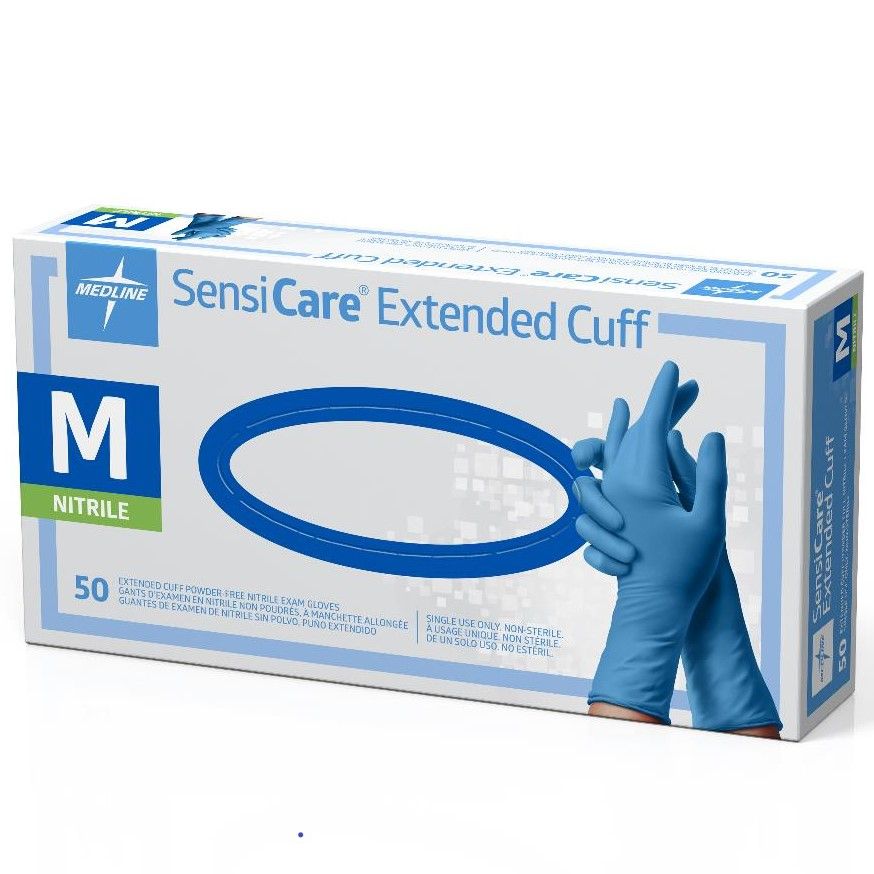 SensiCare Silk Extended Cuff Nitrile Exam Gloves Size M 500Ct