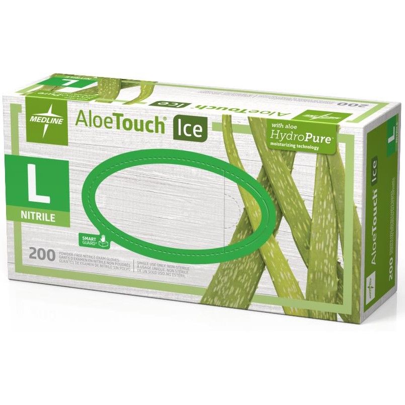 Medline Aloetouch Ice Nitrile Exam Gloves Green L 2000Ct