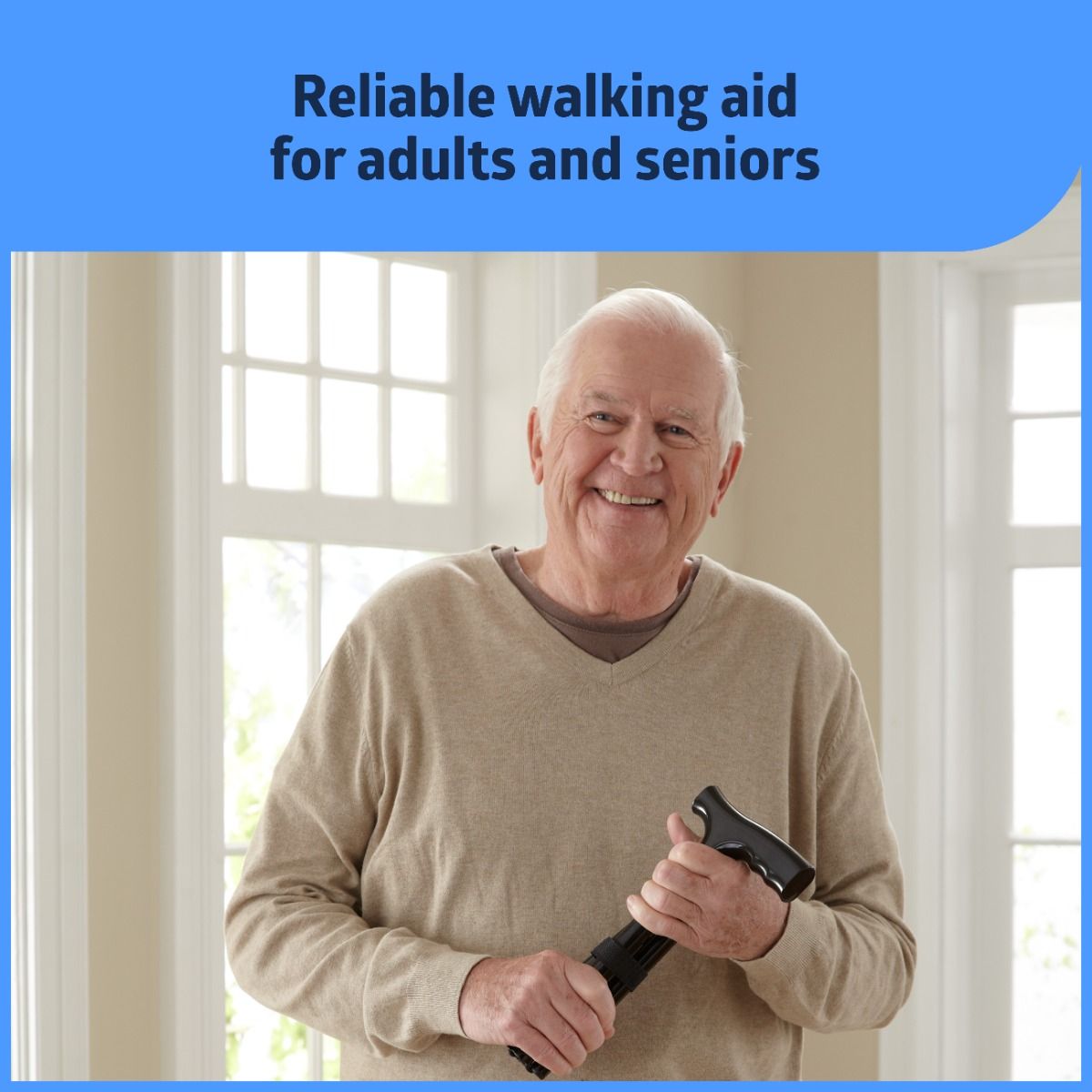 Medline Folding T-Handle Aluminum Cane 250lb Black 1Ct