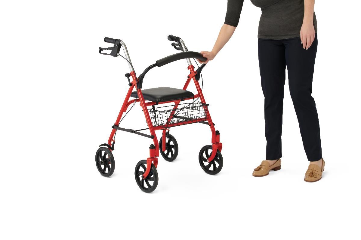Medline Basic Steel Rollator with 8in Wheels Red 1Ct