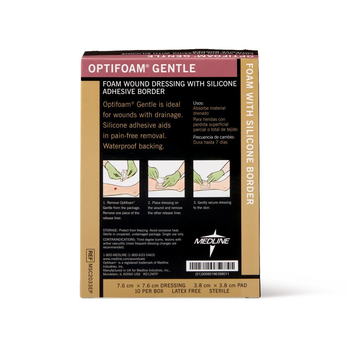 Optifoam Gentle Foam Dressing/Silicone Border 3x3 10Ct