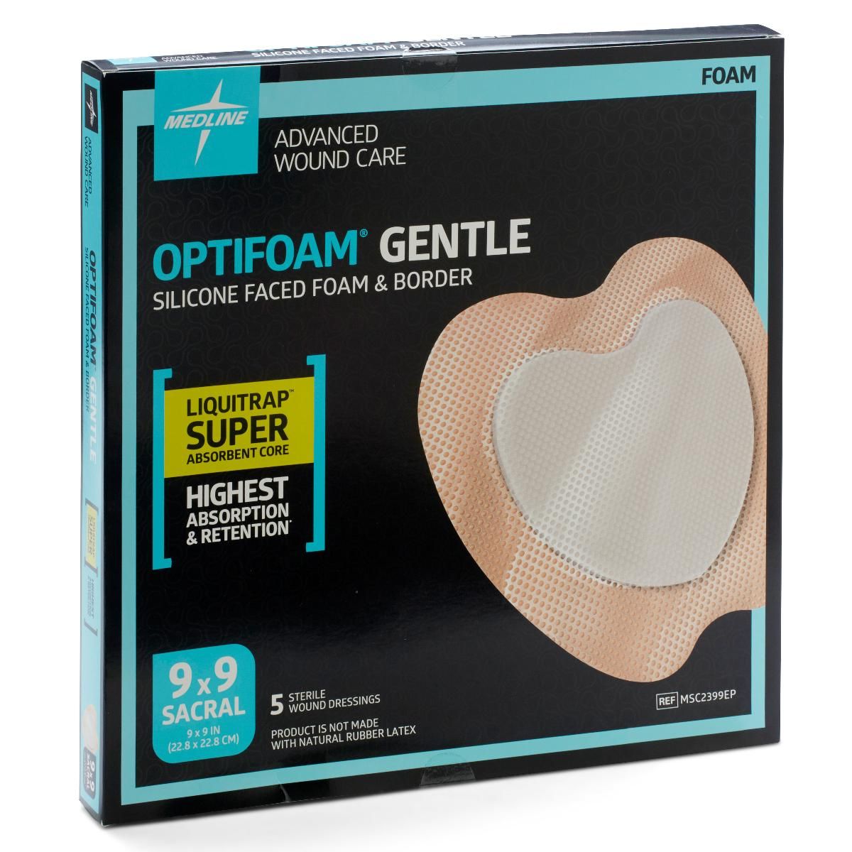 Optifoam Gentle LQ Silicone/Foam Dressing 9x9 5Ct