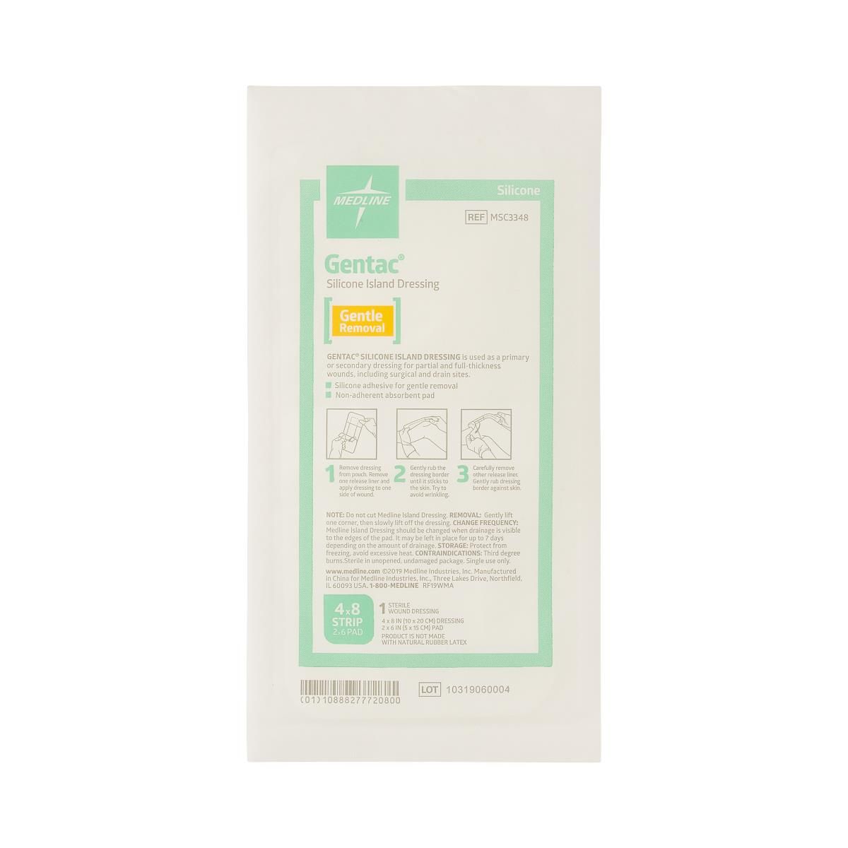 Medline Gentac Silicone Island Dressing 4x8 150Ct