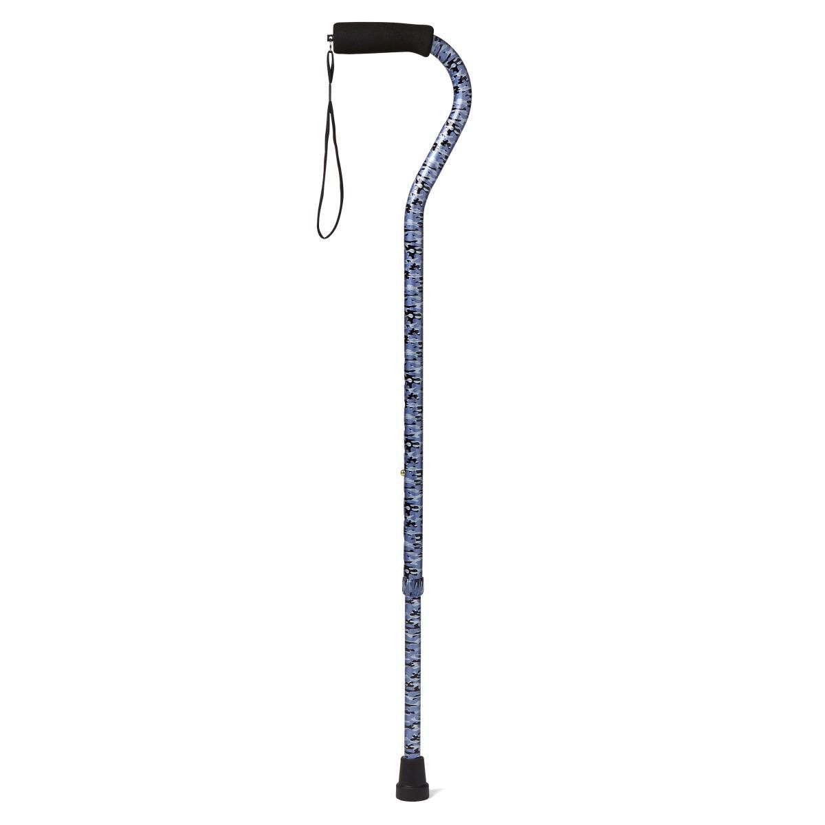 Medline Offset Handle Aluminum Cane 300lb Bk Camo 6Ct
