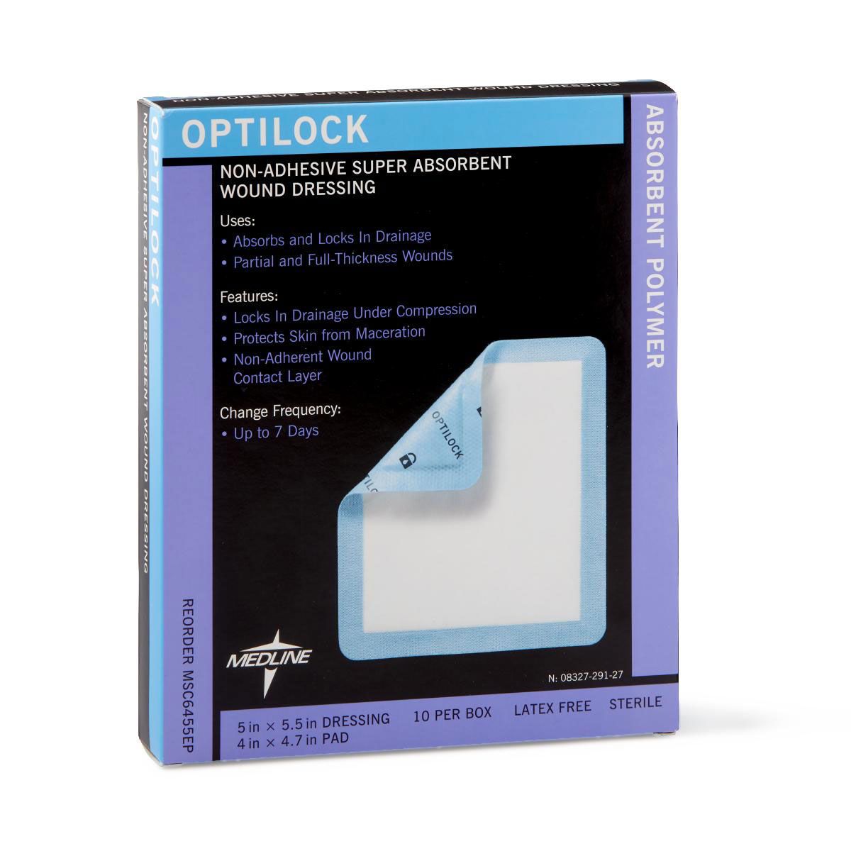 OptiLock Nonadhesive Super Absorbent Dressing 5x5.5 10