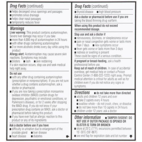 Daytime Headache Sinus Congestion & Pain Caplets 325mg 24Ct