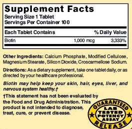 Nature's Blend Hi-Potency Biotin B7 Vitamin Tablets 1000mcg 100Ct