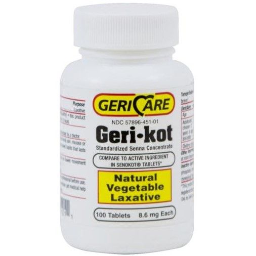 Geri-Kot Senna Concentrate Vegetable Laxative Tablet, 8.6 mg, 100 ...