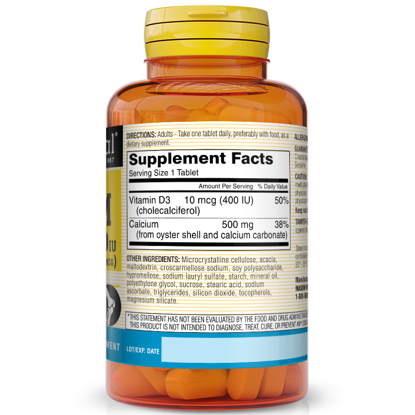 Mason Natural Calcium, 500 mg, 100 Count per Bottle, One Bottle