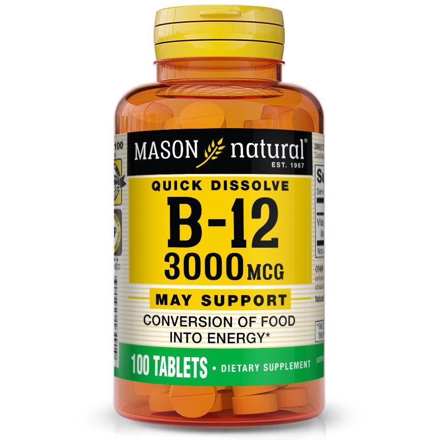 Mason Natural Quick Dissolve Vitamin B12 Tablet 3000mcg 100Ct