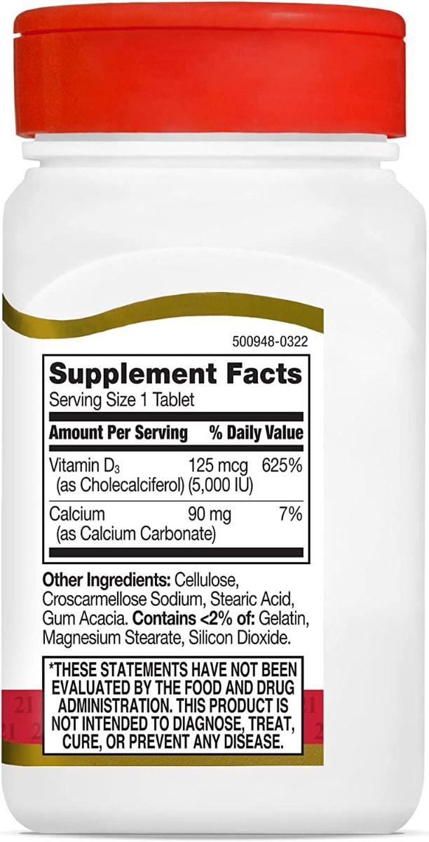 21st Century Vitamin D3 Tablet 125mcg (5000IU) 110Ct