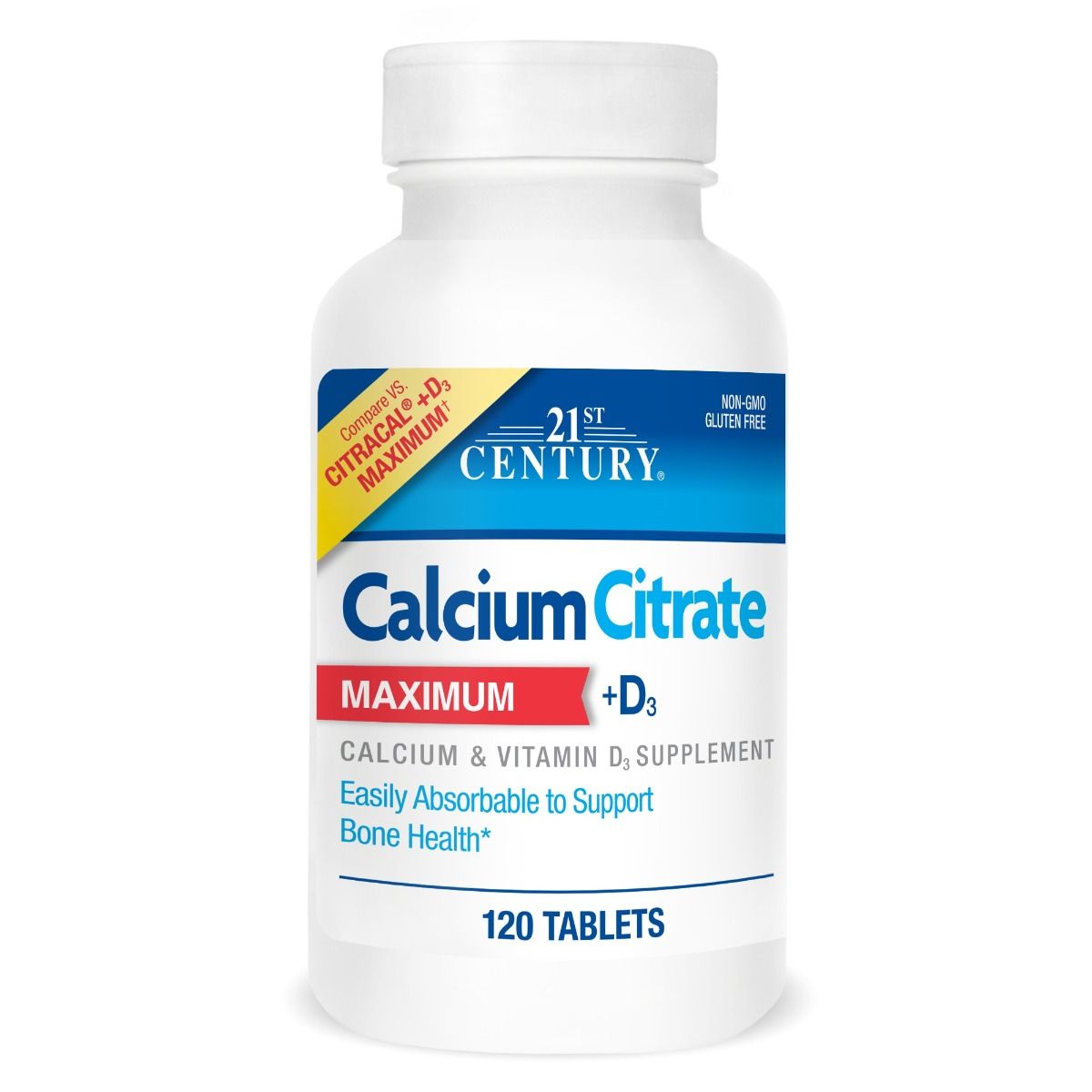 21st Century Calcium Citrate Maximum + D3 Tablets 120Ct