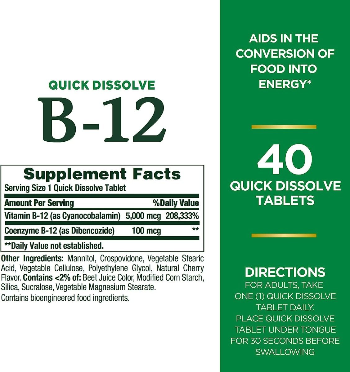 Vitamin B-12 5000mcg 40Ct