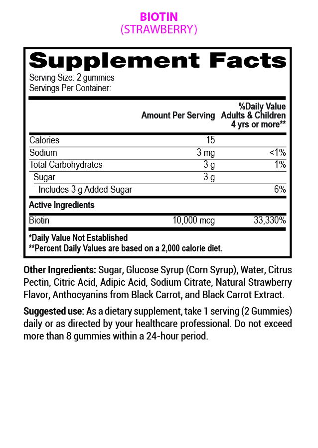 Biotin Gummies, 2500 mcg, 60 Count per Bottle, One Bottle