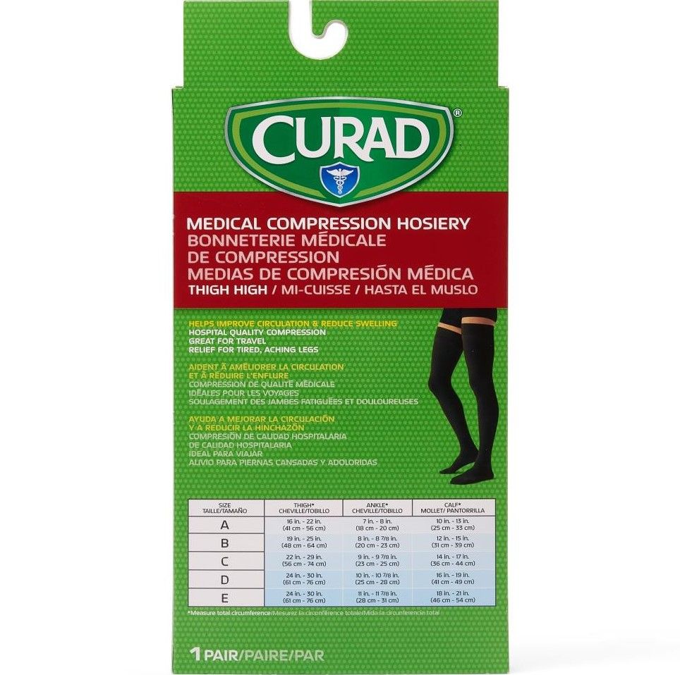 CURAD Compression Thigh-High 15-20mmHg Blk B Reg 1Pr