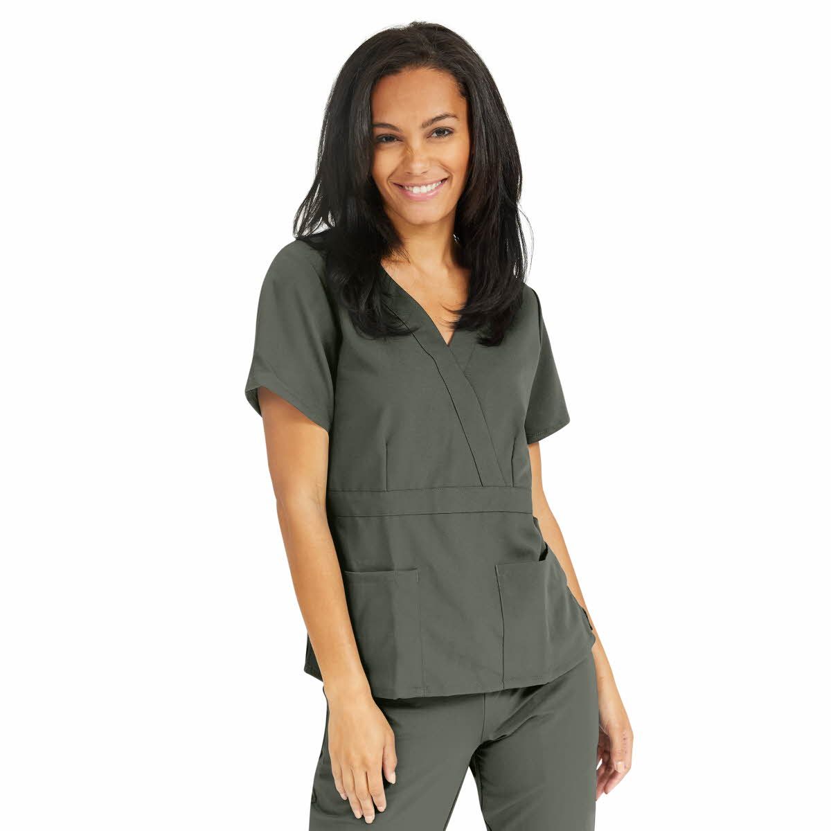 Park ave Women's Stretch Mock-Wrap Scrub Top Olive Size S