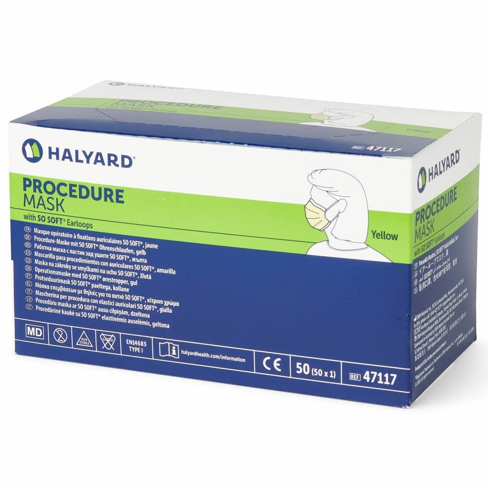 Halyard Basic Yellow 3-Ply Face Mask with Ear Loops 50Ct