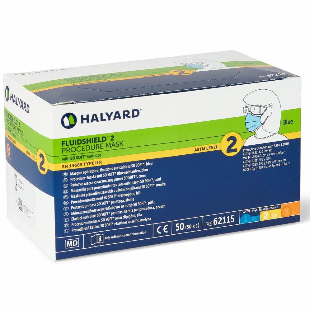 Halyard FLUIDSHIELD The Protector ASTM Level 2 Mask 500Ct