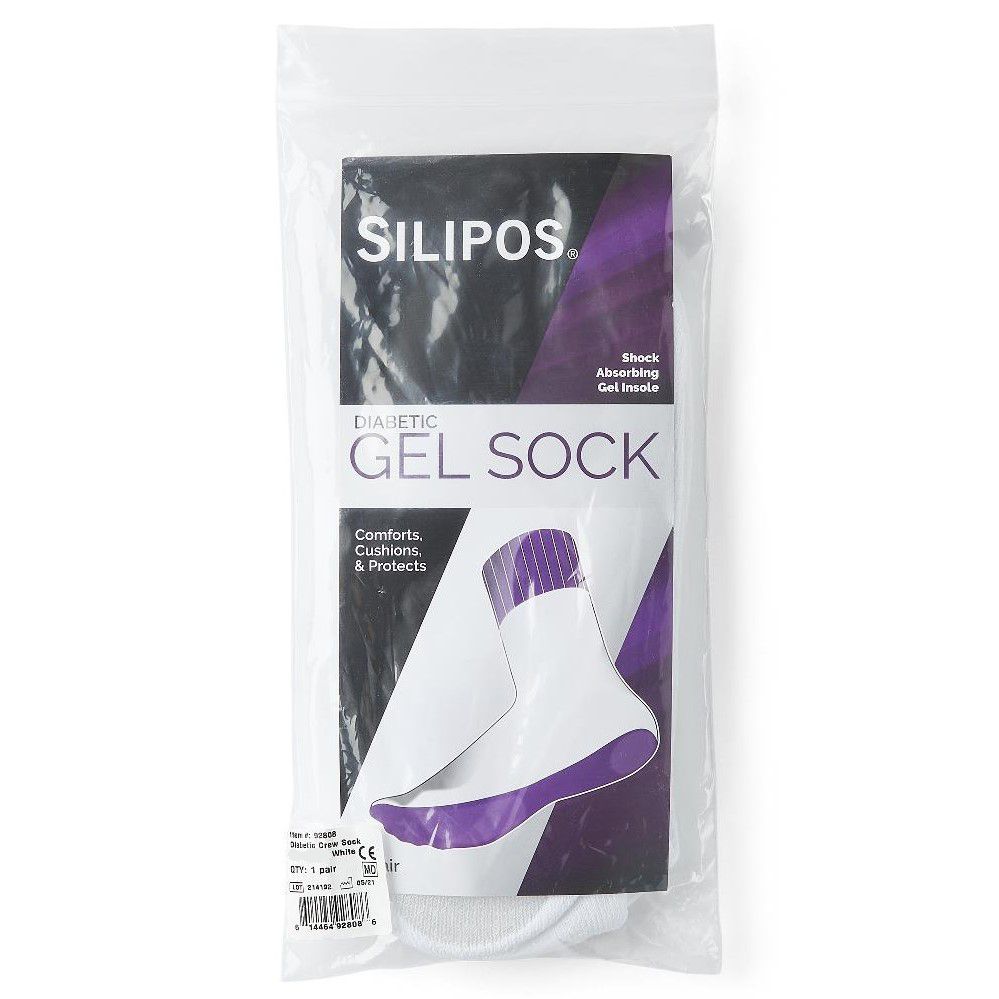 Diabetic Gel Crew Sock, White, Size 10-13