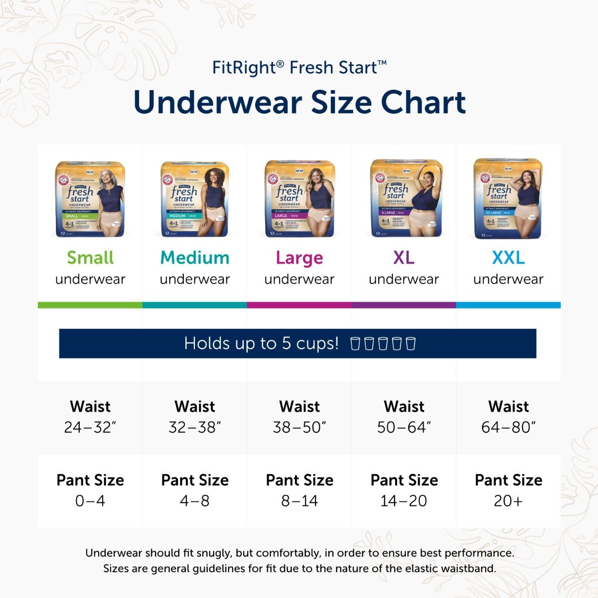 FitRight Fresh Start Incontinence Underwear Beige XL 12Ct