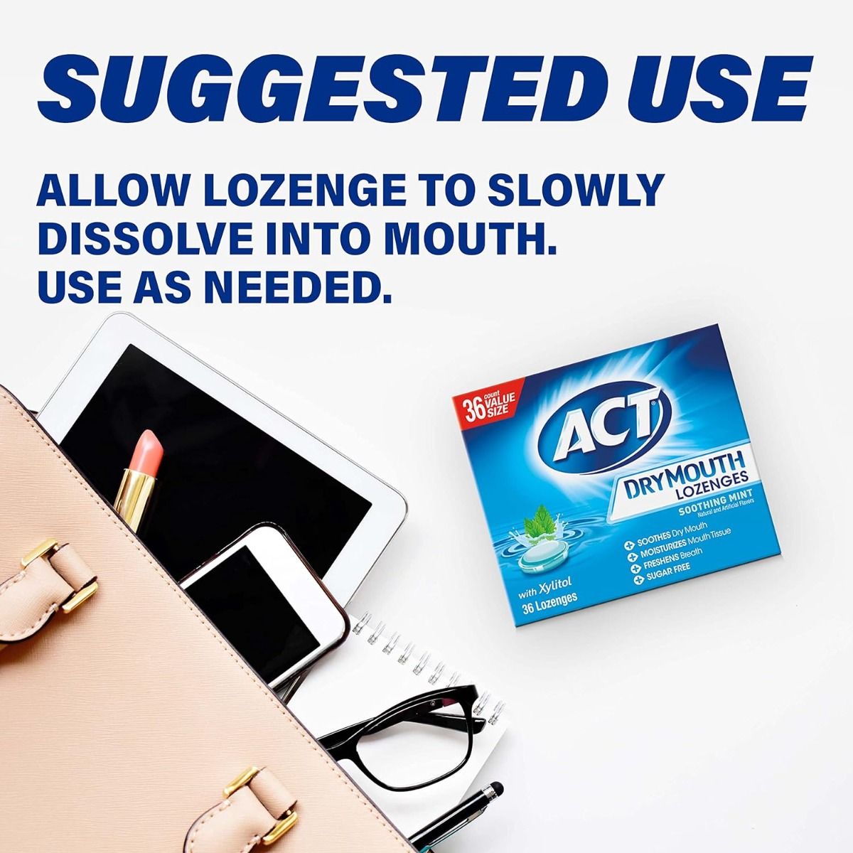 ACT Dry Mouth Lozenges with Xylitol, Soothing Mint, 36 Cout per Box ...