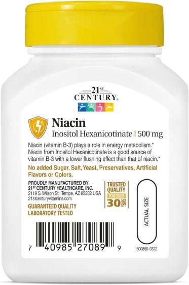 21st Century Niacin Tablet Flush-Free 500mg 110Ct