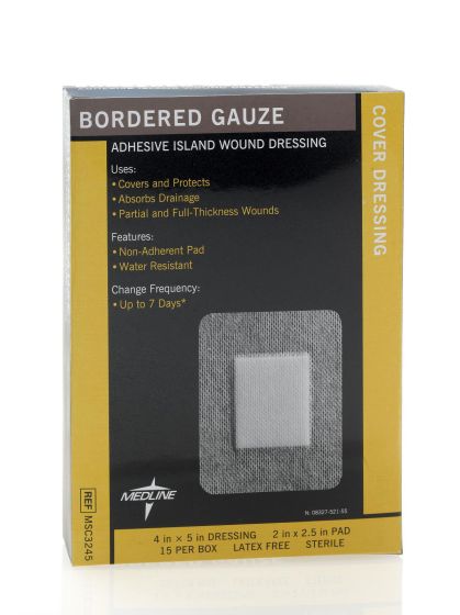 Medline Border Gauze Adhesive Island Wound Dressing 4x5 15Ct