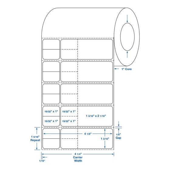 Intermec Direct Thermal Labels, White, 4-1/8in x 1-3/16in, Box of 6 Rolls