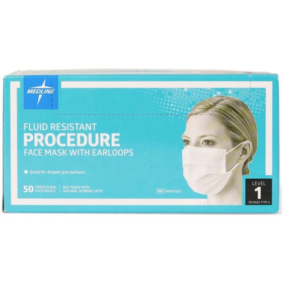 Medline ASTM Level 1 White 3-Ply Face Mask 50Ct