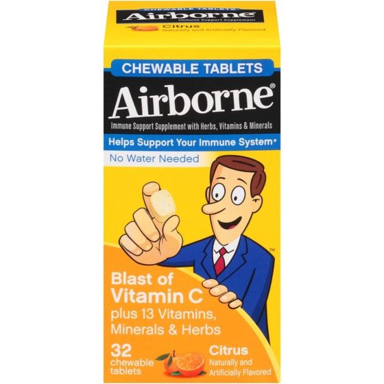 Airborne Chewable Tablet, Citrus Flavor, 32 Count per Box, One Box