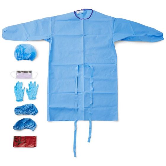 PPE Employee Protection Kits with Eyeshield, Exam Gloves and Isolation Gown