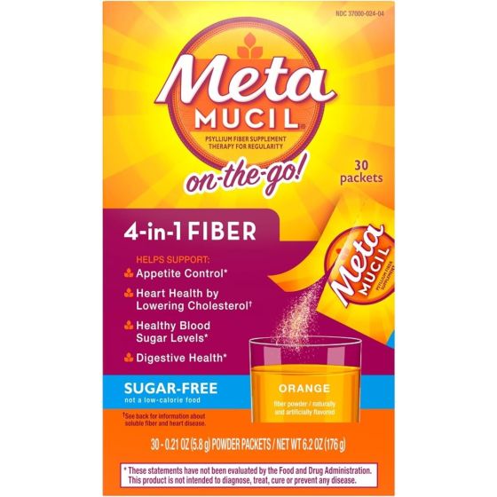Metamucil Fiber Powder Packets Sugar Free Orange 30Ct