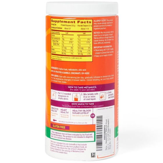 Metamucil 4-in-1 Psyllium Fiber Sugar-Free Powder Orange 23.3oz 1Ct