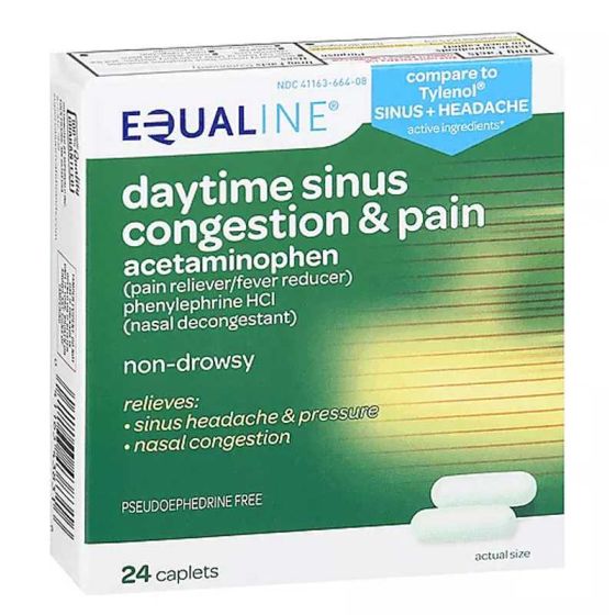 Sinus + Headache Daytime Caplets, 325 mg, 24 Count per Pack, One Pack