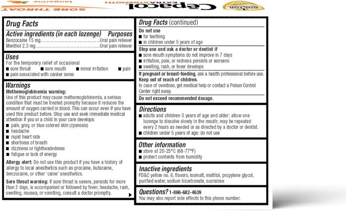 Throat Lozenges, Cepacol, Extra Strength, Honey Lemon, 16Ct