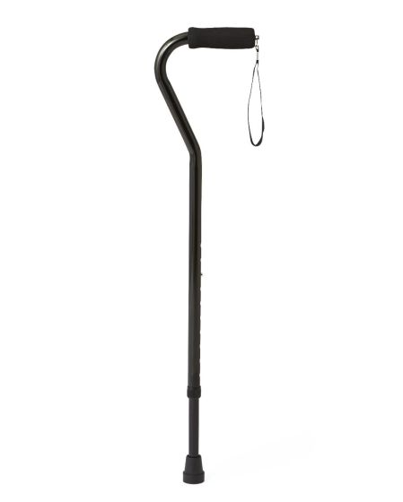 Medline Offset Handle Aluminum Cane 300lb Cap Black 6Ct