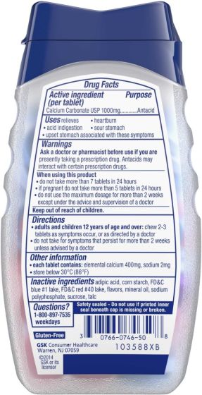 TUMS Ultra Strength Chewable Antacid Tablets Berries 72Ct