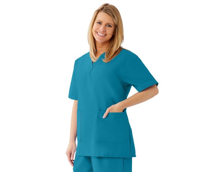 AngelStat Ladies 2 Pocket V-Neck Scrub Top Peacock XL 1Ct