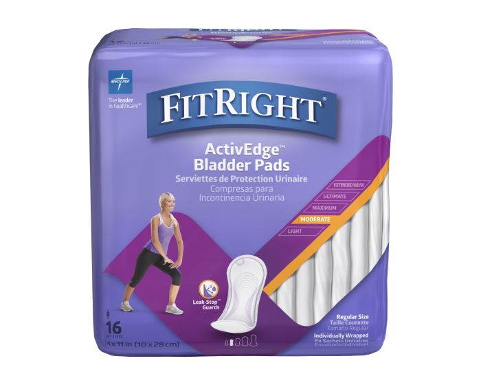 Medline FitRight Bladder Pad 4.3x11 Moderate 16Ct