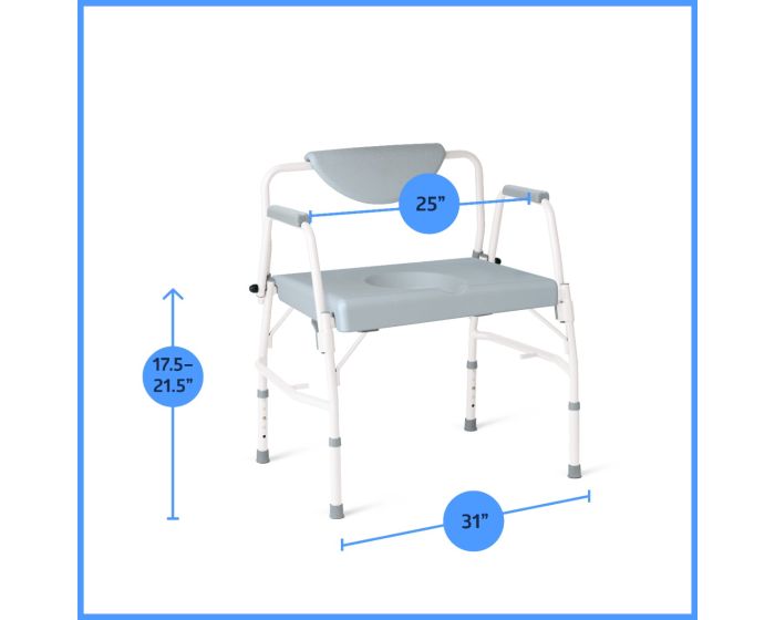 Medline Steel Bariatric Drop Arm Commode, 1,000lb Cap 1Ct
