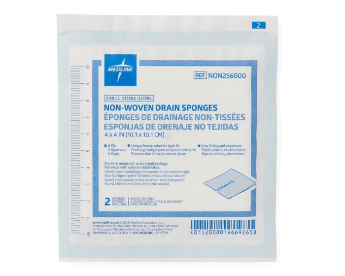 Medline Sterile Nonwoven Drain Sponge 2s 6ply 4x4 50Ct